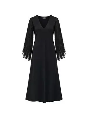 Antonelli Firenze Fringed V-neck Dress - Black
