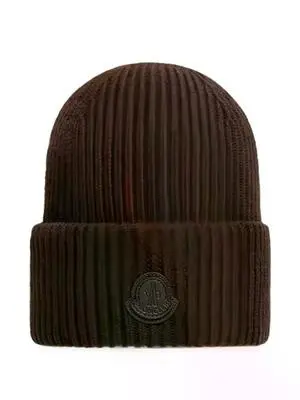 Moncler Logo-patch Ribbed-knit Beanie Hat - Brown