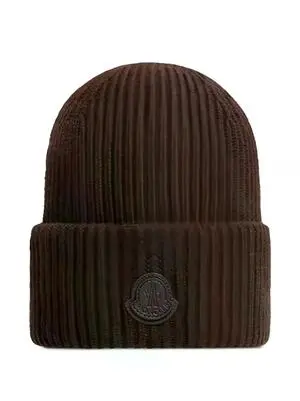Moncler Logo-patch Ribbed-knit Beanie Hat - Brown