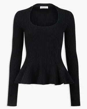 Alaïa Ribbed Peplum Wool Sweater