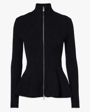Alaïa Ribbed Peplum Wool Cardigan