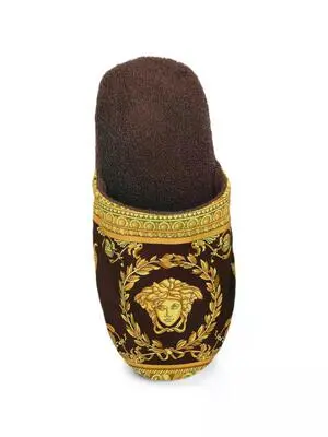 Versace Barocco-print Terry Slippers - Brown