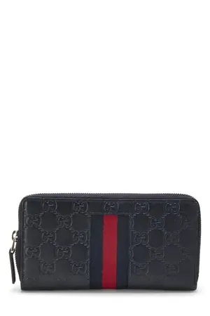 Gucci Ssima Web Zip Around Wallet - Navy