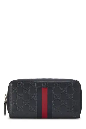 Gucci Ssima Web Zip Around Wallet - Navy