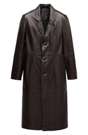 Mango Croc Embossed Leather Coat