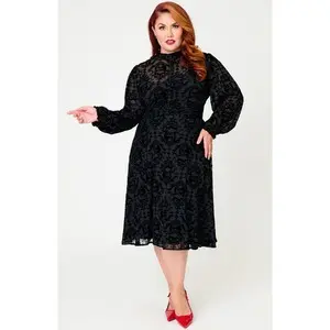 Unique Vintage 1970s Leota Swing Dress - Black Solid