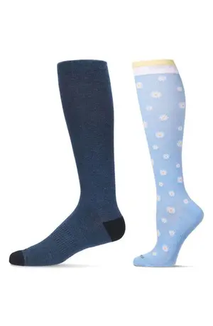 MEMOI 2-pack Assorted Knee-high Compression Socks - Blue