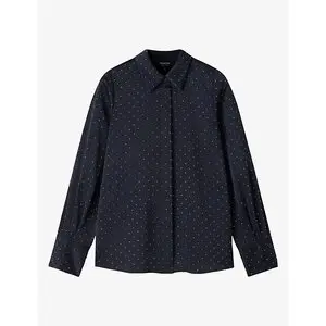 Whistles Embellished-rhinestones Hammered Satin Shirt - Navy