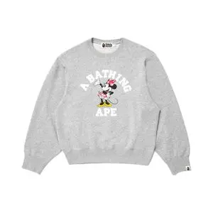 A BATHING APE X Disney Minnie Mouse College Crewneck Sweatshirt - Grey