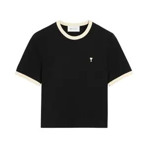 AMI Paris Contrasted Cotton T-shirt With De Coeur /ivory