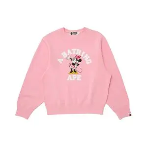 A BATHING APE X Disney Minnie Mouse College Crewneck Sweatshirt - Pink