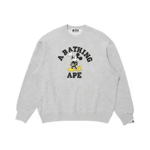 A BATHING APE X Disney Mickey Mouse College Relaxed Fit Crewneck - Grey