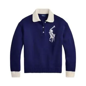 Polo Ralph Lauren Long Sleeve-polo Self Collar-sweater 'royal/cream