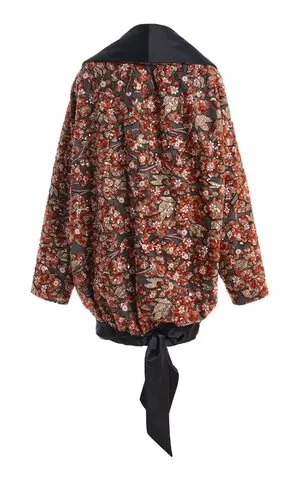 Prabal Gurung Floral Sequin Embroidered Tulle Hand-draped Knotted Cocoon Jacket