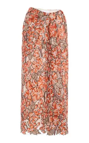 Prabal Gurung Floral Sequin Embroidered Tulle Hand-draped Sari Overlay Skirt - Orange
