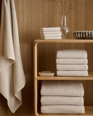 Quince Ribbed Organic Turkish Cotton Hand Towel - Bone