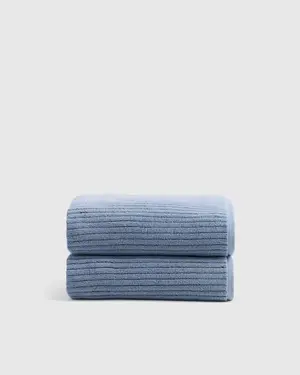 Quince Ribbed Organic Turkish Cotton Bath Towel - Bluestone