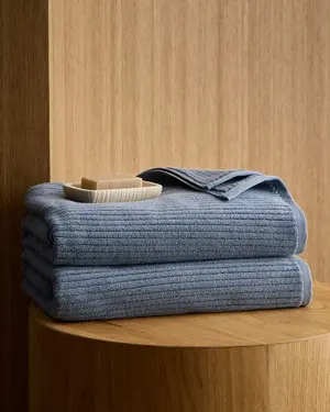 Quince Ribbed Organic Turkish Cotton Bath Towel - Bluestone