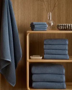 Quince Ribbed Organic Turkish Cotton Bath Towel - Bluestone
