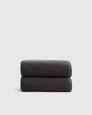 Quince Ribbed Organic Turkish Cotton Bath Towel - Graphite