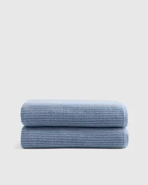Quince Ribbed Organic Turkish Cotton Bath Sheet Bluestone