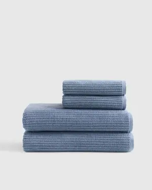Quince Ribbed Organic Turkish Cotton Bath Sheet Bundle - Bluestone