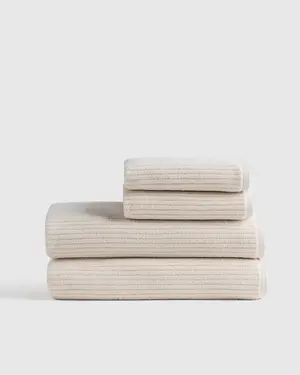 Quince Ribbed Organic Turkish Cotton Bath Sheet Bundle - Bone
