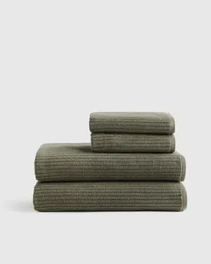 Quince Ribbed Organic Turkish Cotton Bath Sheet Bundle - Dusty Olive