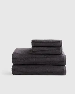 Quince Ribbed Organic Turkish Cotton Bath Sheet Bundle - Graphite