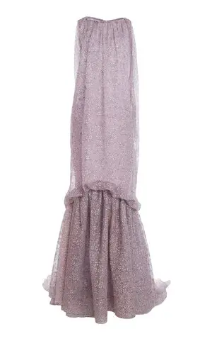 Prabal Gurung Open-weave Floral Silk Gazaar Cocoon Tie Gown - Purple