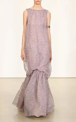 Prabal Gurung Open-weave Floral Silk Gazaar Cocoon Tie Gown