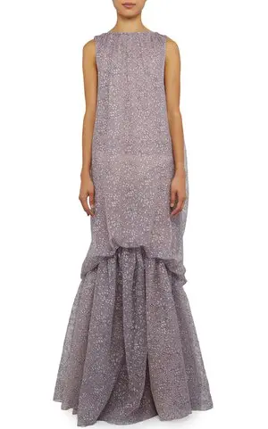 Prabal Gurung Open-weave Floral Silk Gazaar Cocoon Tie Gown