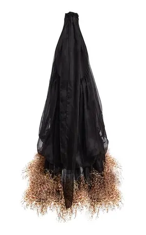 Prabal Gurung Feathered Silk Organza Open-back Cocoon Halter Dress
