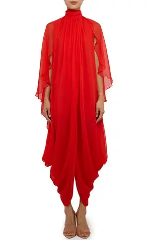 Prabal Gurung Silk Chiffon Draped Dhoti Dress