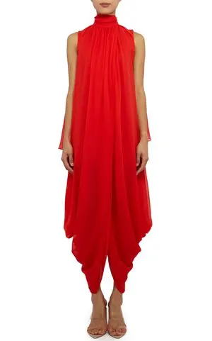 Prabal Gurung Silk Chiffon Draped Dhoti Dress