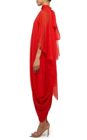 Prabal Gurung Silk Chiffon Draped Dhoti Dress