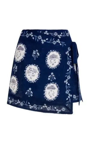 Agua Bendita Luna Linen Wrap Mini Skirt - Black