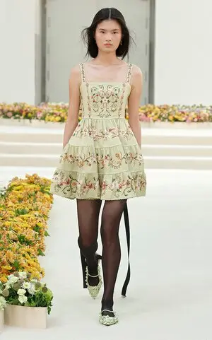 Agua Bendita Lima Tiered Floral Linen Mini Dress
