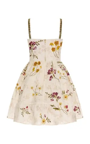 Agua Bendita Lima Tiered Floral Linen Mini Dress