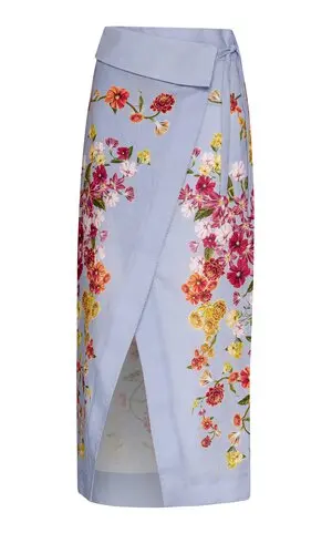 Agua Bendita Tierra Fold-over Wrap Linen Midi Skirt - Multi