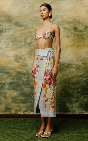 Agua Bendita Tierra Fold-over Wrap Linen Midi Skirt