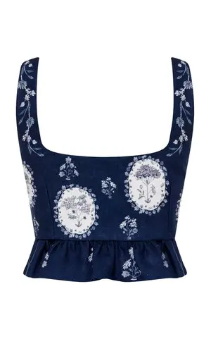 Agua Bendita Eslabon Button-front Linen Cropped Top