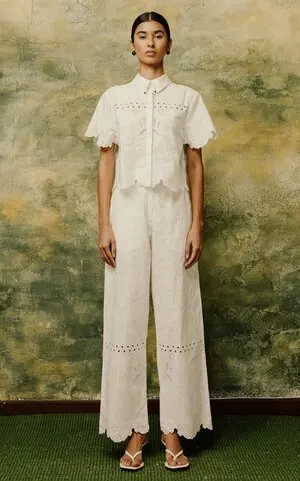 Agua Bendita Tota Broderie Anglaise Cotton Wide-leg Pants - White