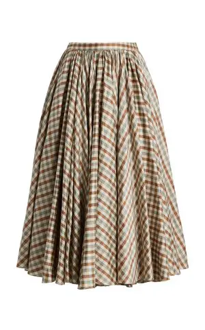 Altuzarra Charlie Plaid Silk Midi Skirt - Neutral