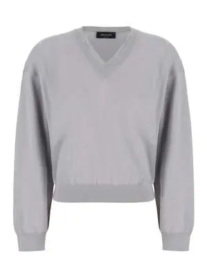 Fabiana Filippi Wool-cotton V-neck Sweater With Ribbed Trim And Cuffs - Grey