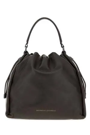 Brunello Cucinelli Italian Leather Handbag With Shoulder Strap, 28 X 25 X 15 Cm - Brown