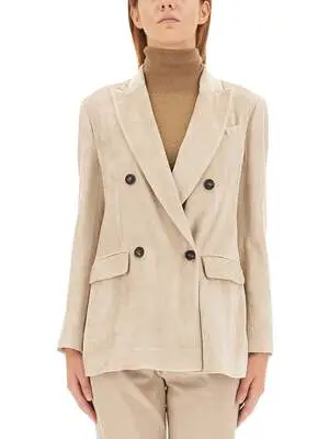 Brunello Cucinelli Double-breasted Regular-fit Viscose Jacket - Beige