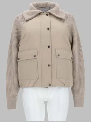 Brunello Cucinelli Tech Puffer Jacket In Cotton Taffeta & Wool-cashmere-silk Sweater Finish - Beige