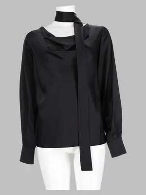 Max Mara Silk Draped Neck Tie Blouse - Beige