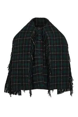 TOTEME Scarf-collared Checkered Jacket With Fringe Trim - Green